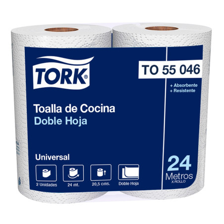 Toalla de papel doble hoja para cocina 16 rollos x 24 metros Tork